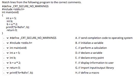 Solved Match Lines From The Following Program To The Correct Chegg