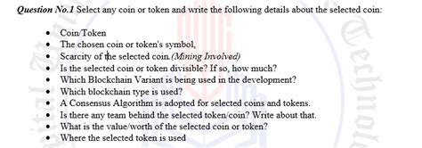 Solved Question No Select Any Coin Or Token And Write The Chegg