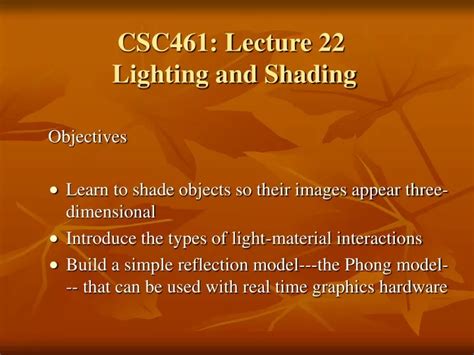Ppt Csc461 Lecture 22 Lighting And Shading Powerpoint Presentation
