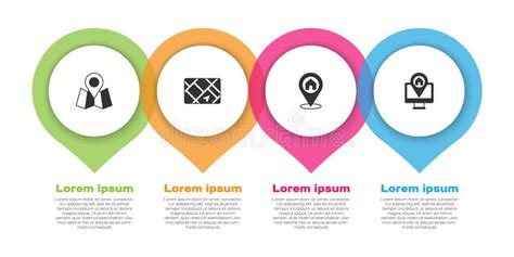 Set Folded Map With Location Marker Gps Device Location House And Monitor Business