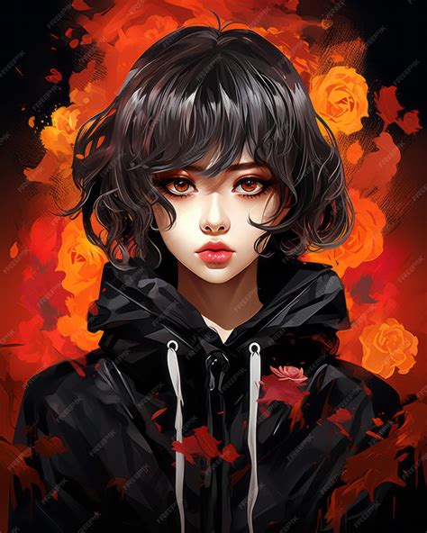 Premium Photo Anime Girl With Black Hair And Red Eyes