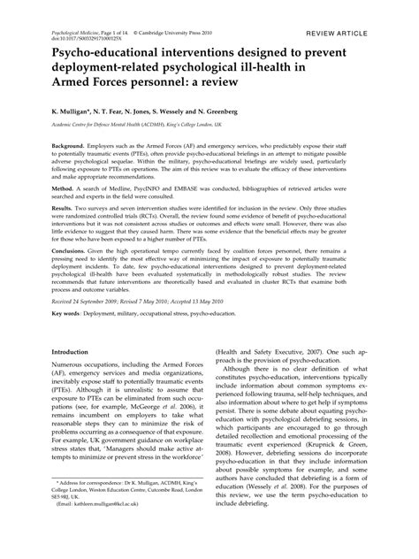 Pdf Psycho Educational Interventions Designed To Prevent Deployment Related Psychological Ill