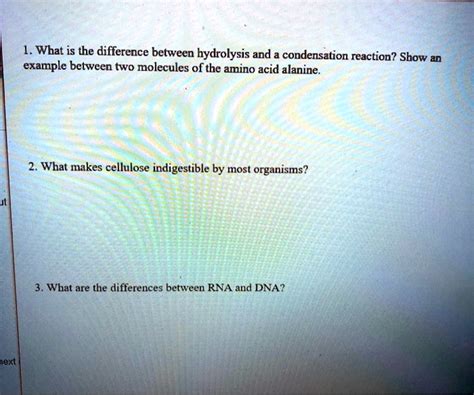 1 Wbat Is The Difference Between Hydrolysis And A Condensation Reaction Show Example Between Two