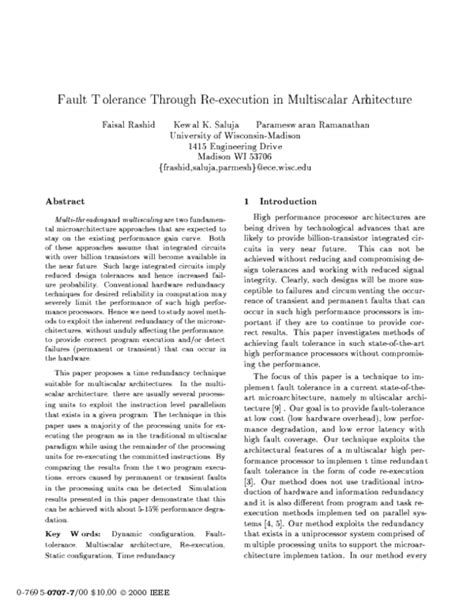 Pdf Fault Tolerance Through Re Execution In Multiscalar Architecture
