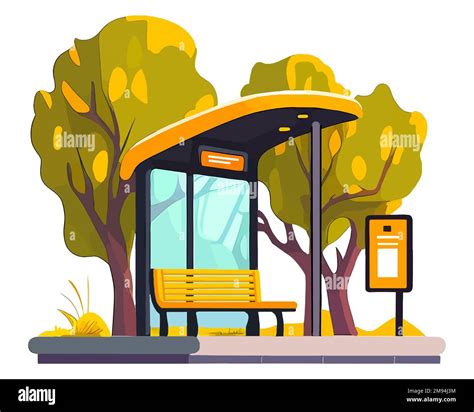 Modern Bus Stop On The City Street Waiting For The Bus Flat Vector