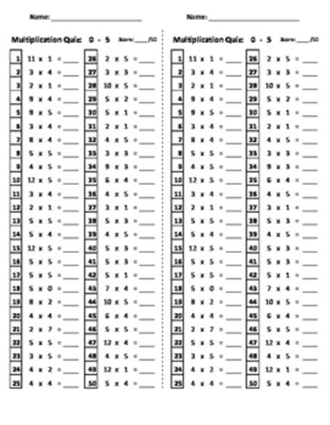 Multiplication Facts Tests 0 12 Times Tables Quizzes Bundle Tpt