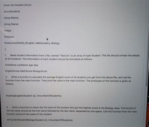 Solved Given The Student Struct Structstudent String Fname