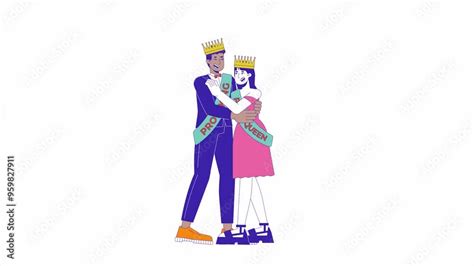 Prom Queen King High School Dance 2d Characters Animation Crowns On