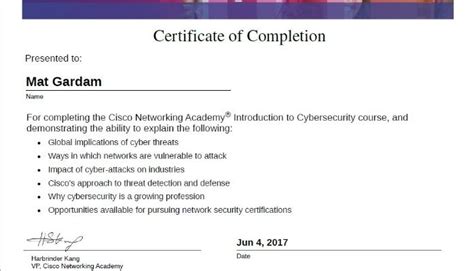 Cisco Introduction To Cybersecurity Course