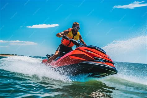 Premium Ai Image Jet Skiing Enthusiasts In Highspeed Action Generative Ai