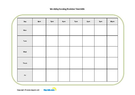 Printable Evening Revision Timetable Template Pdfsimpli