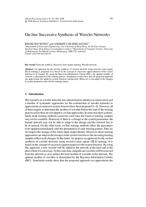 Pdf On Line Successive Synthesis Of Wavelet Networks