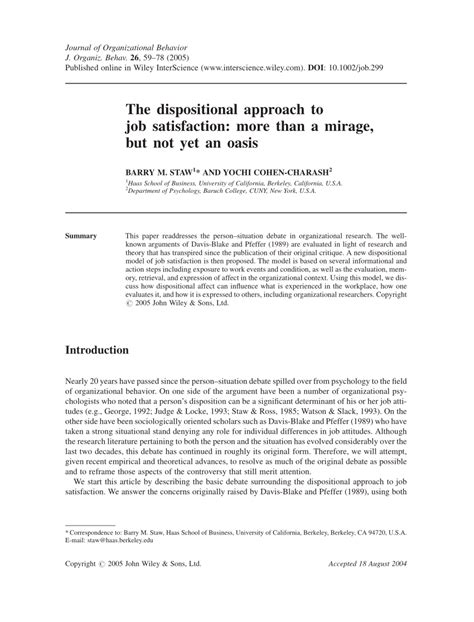 Pdf The Dispositional Approach To Job Satisfaction More Than A Pdf The Dispositional Approach To Job Satisfaction More Than A
