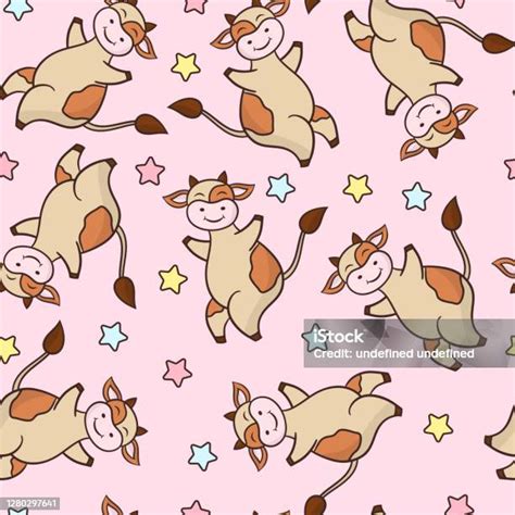 2021년의 상징인 재미있는 만화 춤추는 소와 매끄러운 패턴 웃음에 대한 스톡 벡터 아트 및 기타 이미지 웃음 패턴 0명 Istock