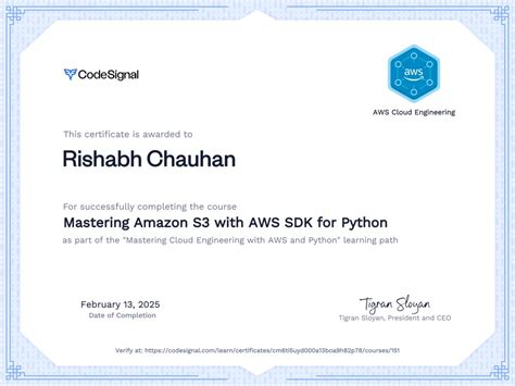 Course Certificate For Mastering Amazon S3 With Aws Sdk For Python