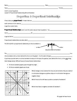 Linear Equations Unit Notes Homework Quizzes Study Guide Test