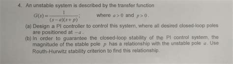 Solved 4 An Unstable System Is Described By The Transfer