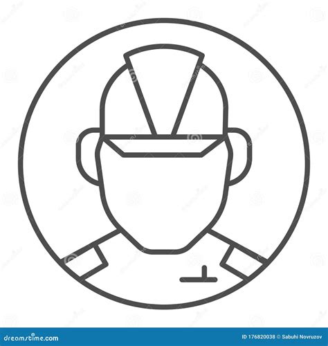 Builder Avatar Thin Line Icon Industrial Worker Face Man In Uniform Symbol Outline Style