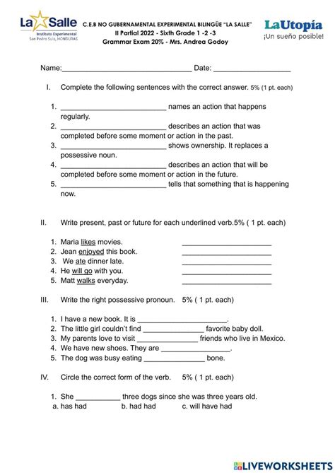Grammar Exam Ii Part Worksheet Live Worksheets