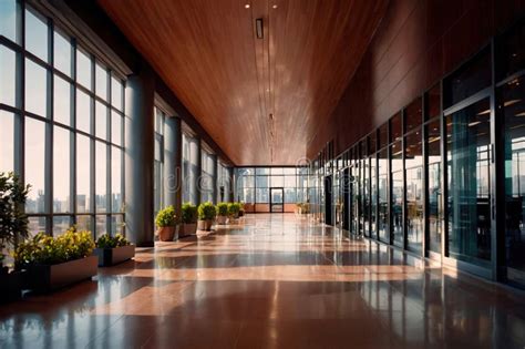 Modern Office Building Hallway Passage For Corporate Building Stock