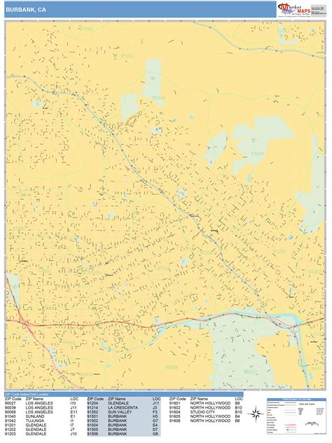 Burbank California Wall Map Basic Style By Marketmaps Mapsales