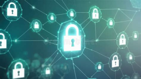 A Single Lock Surrounded By Multiple Connections In A Network Of Encrypted Data Nodes Glowing