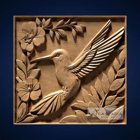 Hummingbird Flowers 3d Stl File For Cnc Router 3d Print Casting Wood