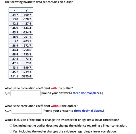 Solved The Following Bivariate Data Set Contains An Outlier