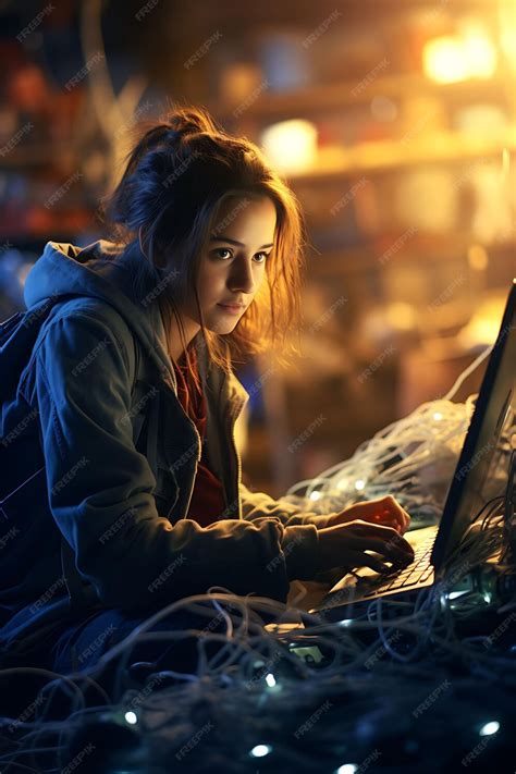Premium Ai Image A Girl Programming A Basic Computer Diligent And