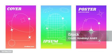 기하학적 모양이 있는 흐릿한 그라데이션 배경 기하학적 요소로 설정된 Y2k 포스터 현대적인 벽지 디자인은 유혹적이고 잔인함에서 영감을 받았습니다 벡터 그림 패턴에 대한 스톡