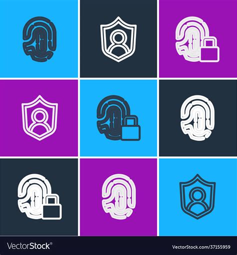 Set Line Fingerprint With Lock And User Royalty Free Vector