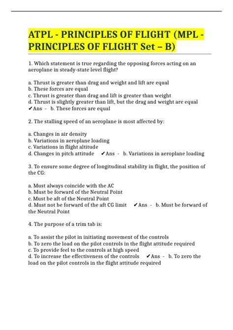 Atpl Principles Of Flight Mpl Principles Of Flight Set B Atpl