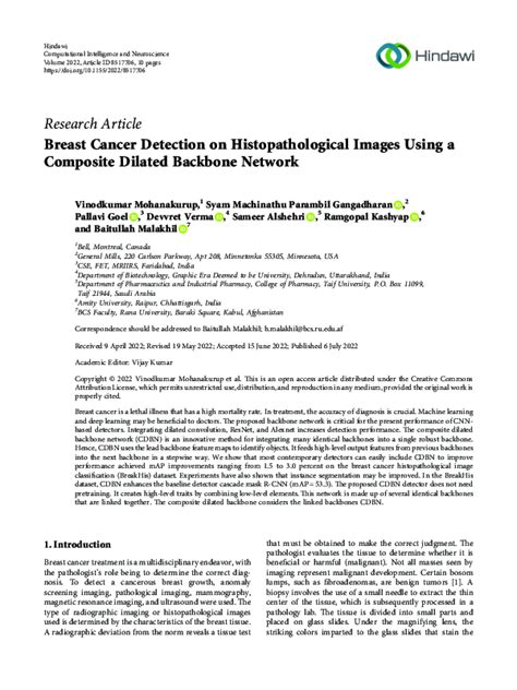 Pdf Breast Cancer Detection On Histopathological Images Using A Composite Dilated Backbone Network