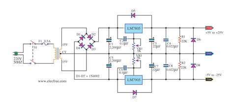 Circuits Apmilifier Lm7905 Lm7805 Dual Variable Regulator Power