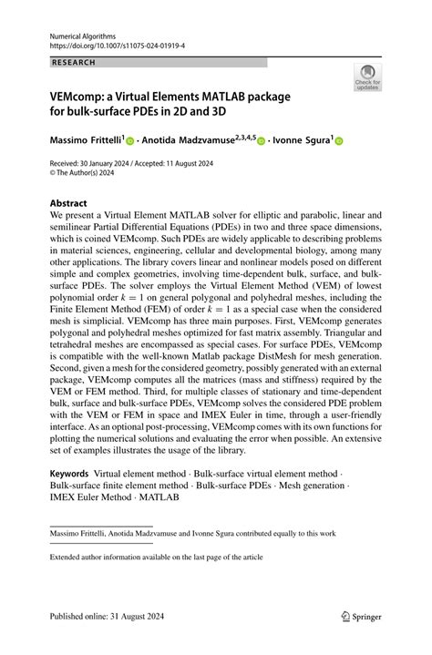 Pdf Vemcomp A Virtual Elements Matlab Package For Bulk Surface Pdes
