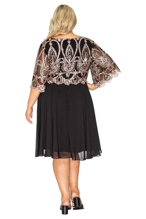 Mia Plus Size Embroidered Cocktail Dress Sapphire Butterfly