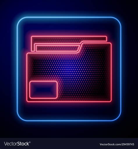 Glowing Neon Document Folder Icon Isolated On Blue