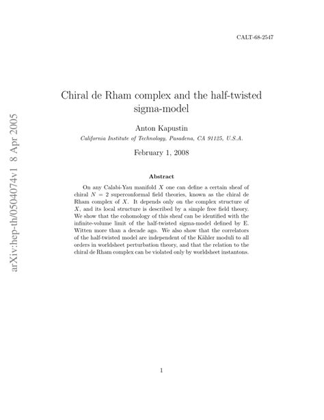 Pdf Chiral De Rham Complex And The Half Twisted Sigma Model