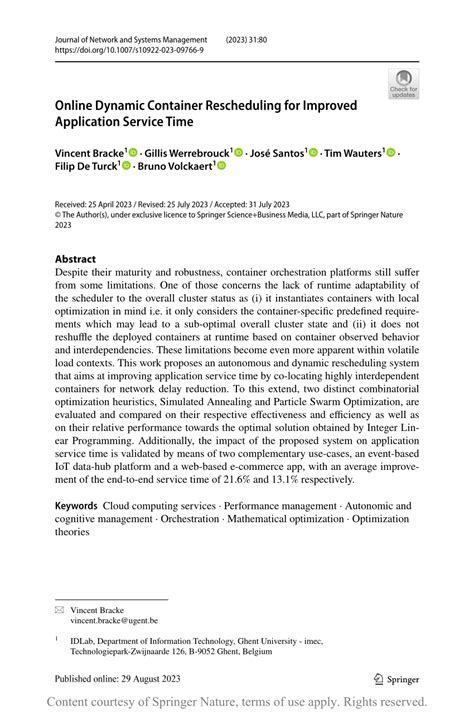 Online Dynamic Container Rescheduling For Improved Application Service Time Request Pdf