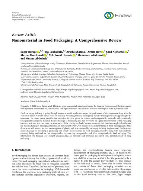 Pdf Nanomaterial In Food Packaging A Comprehensive Review