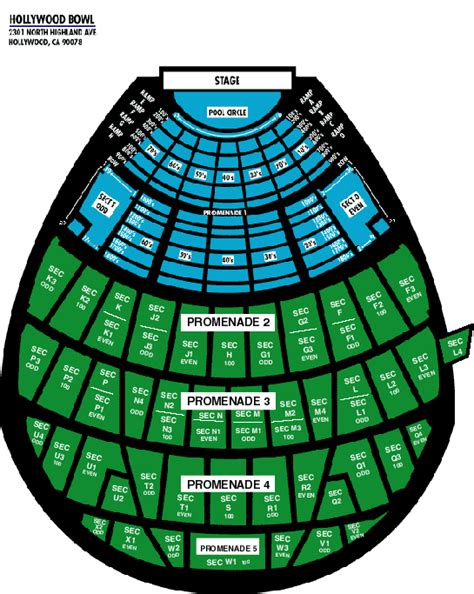 Hollywood Bowl Detailed Seating Chart Educational Chart Resources