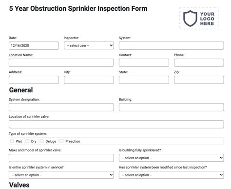 Docspace 5 Year Obstruction Sprinkler Inspection Form For Mobile