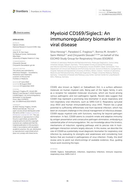 Pdf Myeloid Cd169 Siglec1 An Immunoregulatory Biomarker In Viral Disease