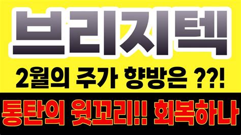 주식 브리지텍 2월의 주가 향방은 통탄의 윗꼬리 회복하나 Youtube