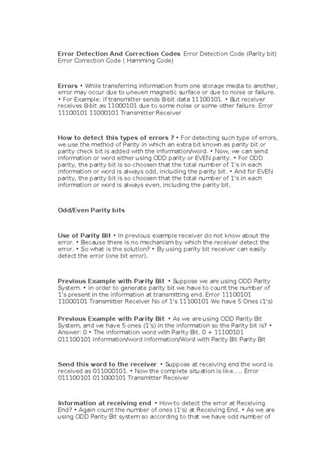 Error Detection And Correction Code Error Detection And Correction Codes Error Detection Code