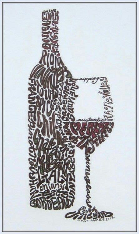 Wine And Glass Typography Calligram By Joni James
