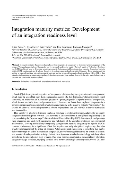 Pdf Integration Maturity Metrics Development Of An Integration