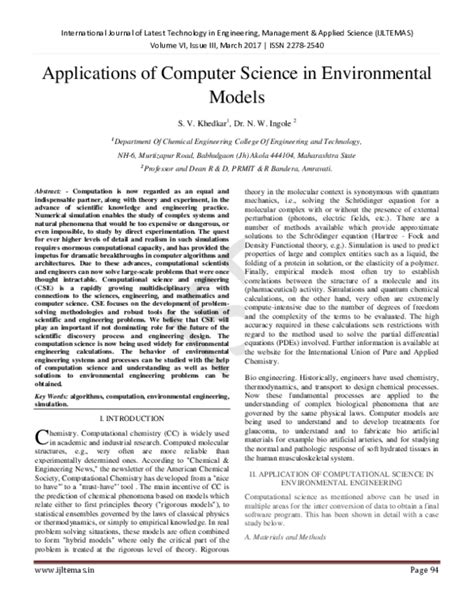 Pdf Applications Of Computer Science In Environmental Models