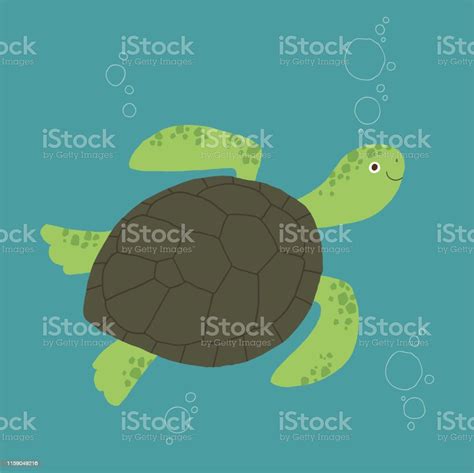 바다 거북 벡터 그림입니다 바다 거북이 만화 손으로 그린 Eps 10 클립 아트는 평평한 스타일로 흰색 배경에 고립 거북등껍질에 대한 스톡 벡터 아트 및 기타 이미지