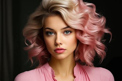 Premium Ai Image Woman With Pink Hair And Pink Shirt On Black